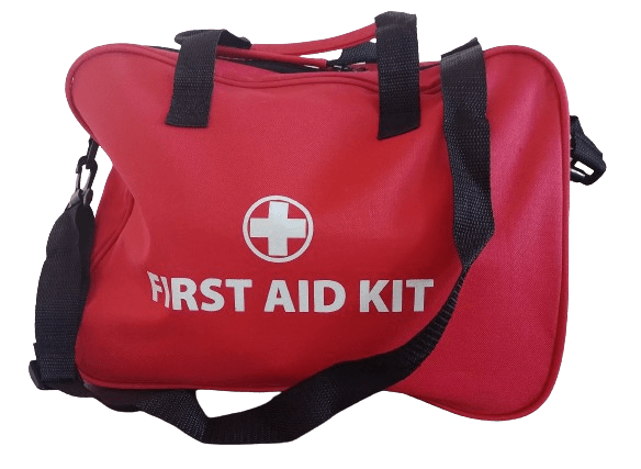 FIRST AID BAG – CLOTH, FULLY STOCKED (RED, DIMENSIONS 38x28x10 CM)